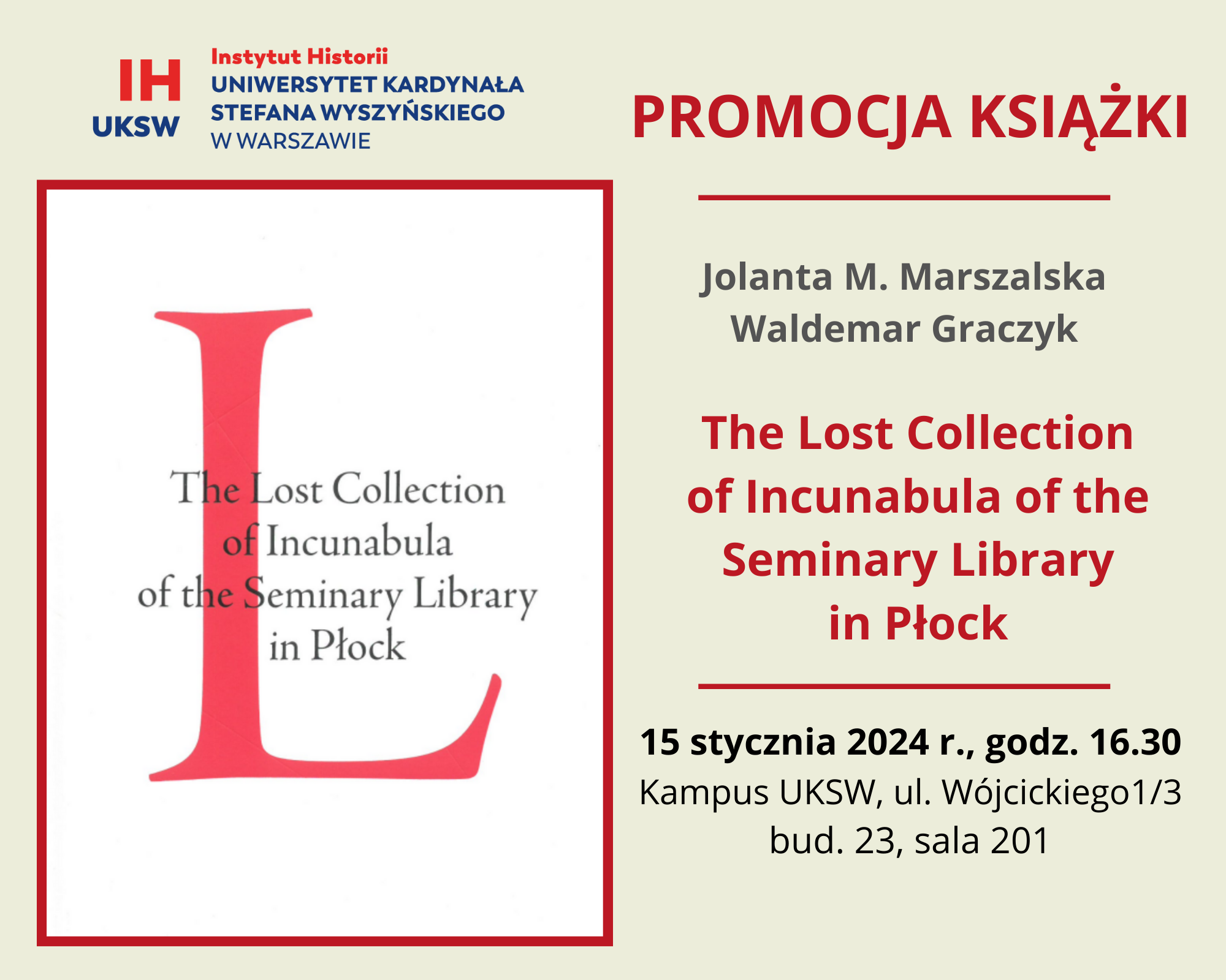 Zaproszenie na promocję książki „The Lost Collection of Incunabula of ...